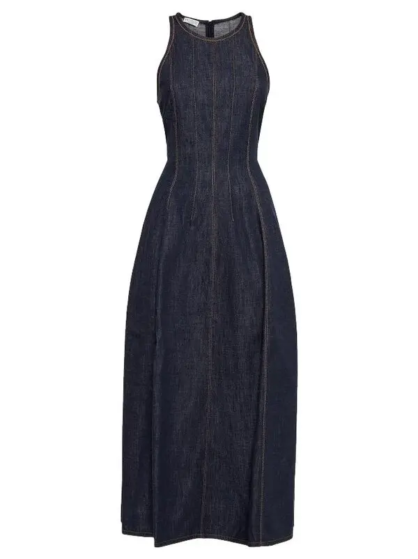 Brunello Cucinelli Lightweight Wet Effect Dress With Shiny Trims - Denim