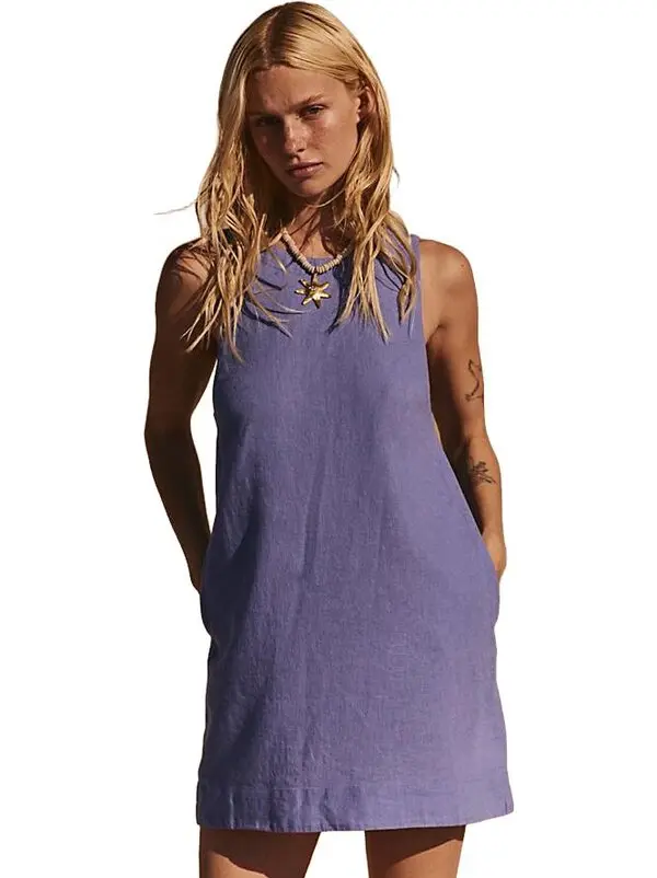 Free People Cotton-linen Mini Dress - Flourished Lavender