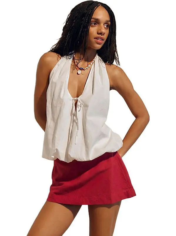 Free People Micro Mini Cotton-linen Skort - Summer Cherries
