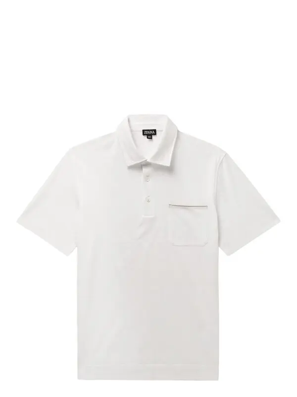 Zegna Slim-fit Nubuck-trimmed Cotton-piqué Polo Shirt - White