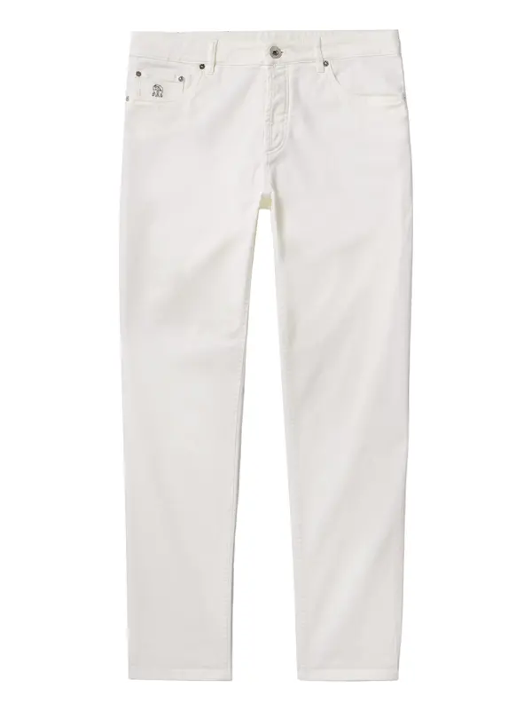 Brunello Cucinelli Slim-fit Straight-leg Logo-embroidered Jeans - White