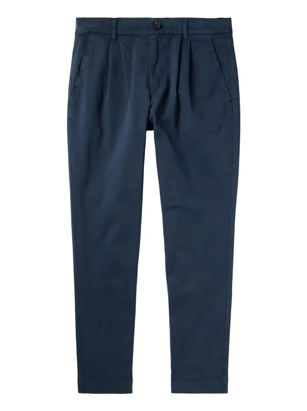 Mr P. Tapered Pleated Garment-dyed Cotton-blend Twill Trousers - Blue