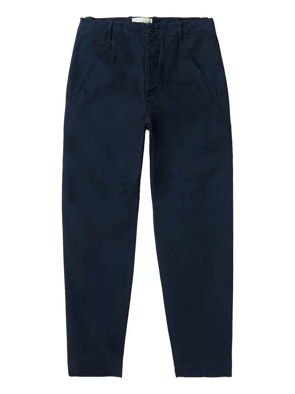 Folk Assembly Straight-leg Pleated Cotton-twill Trousers - Blue