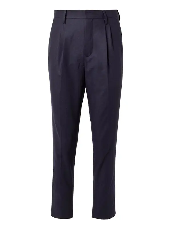 Mr P. Tapered Pleated Wool-blend Flannel Trousers - Blue