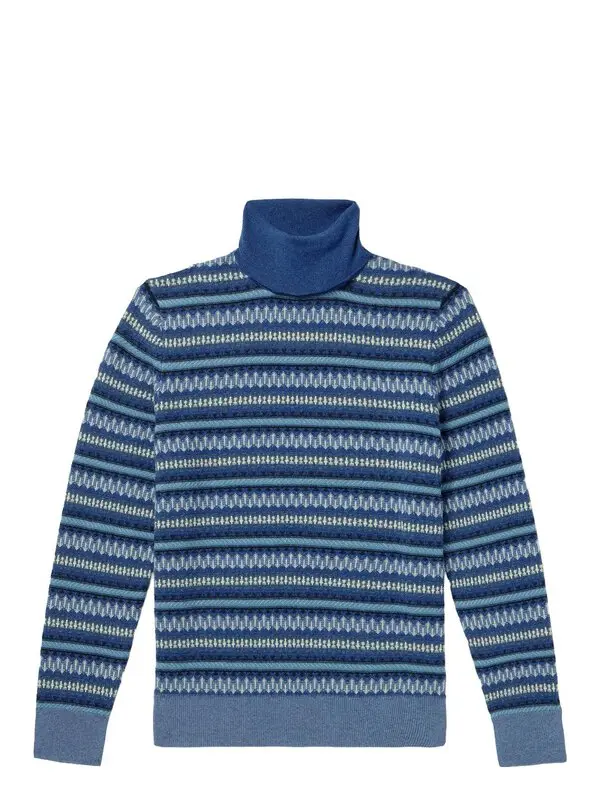 Loro Piana Fair Isle Cashmere Rollneck Sweater - Blue