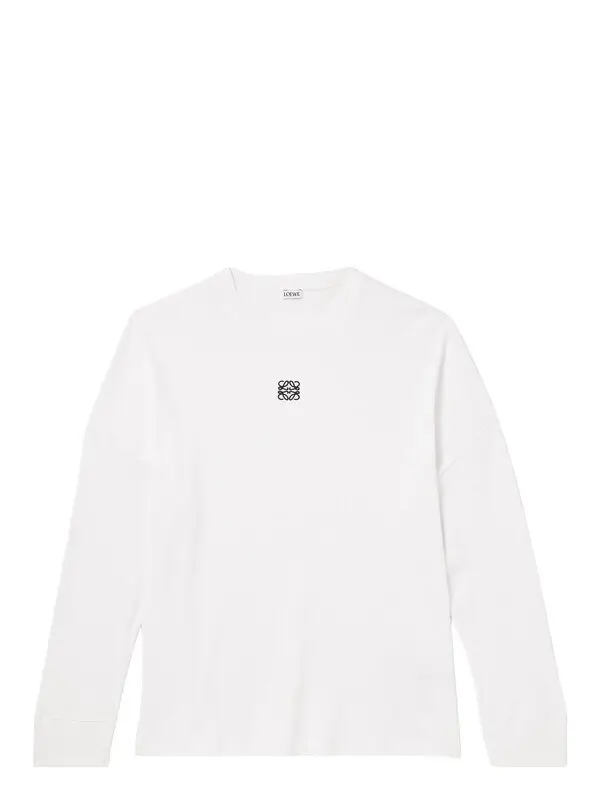 Loewe Oversized Logo-embroidered Ribbed Cotton T-shirt - White