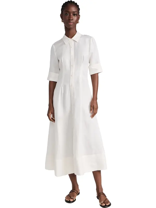 Simkhai Claudine Short Sleeve Shirt Dress - White