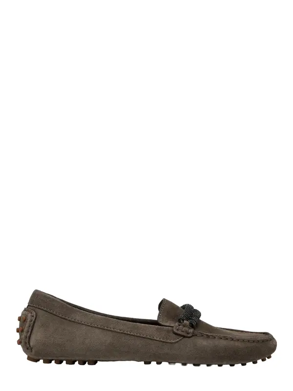 Brunello Cucinelli Monili-trim Leather Loafers - Grey