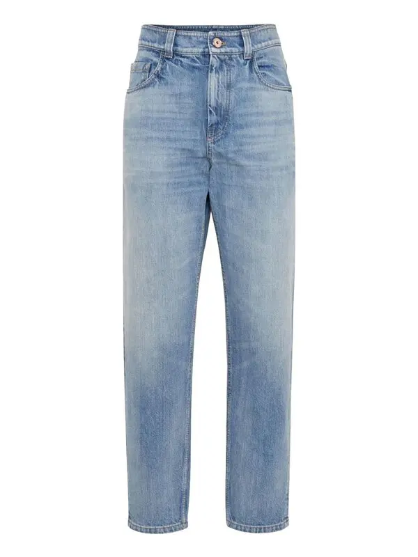 Brunello Cucinelli Tapered Jeans With Monili Chain Detail - Blue