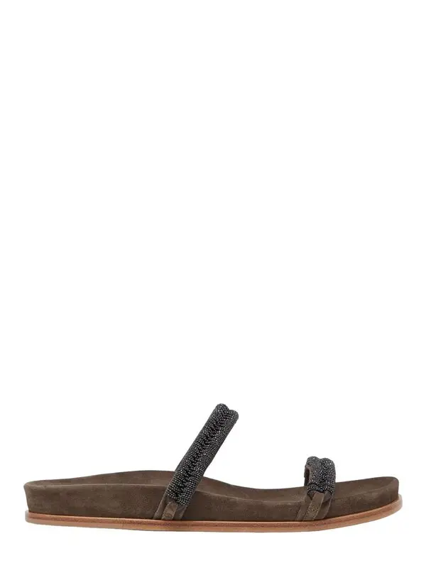 Brunello Cucinelli Beaded Suede Sandals - Brown