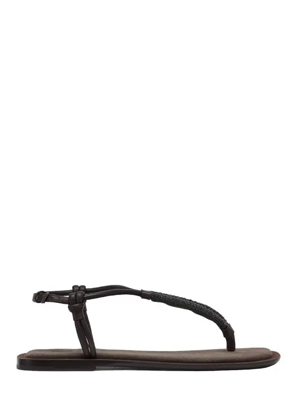 Brunello Cucinelli Monili Detail Leather Sandals - Brown
