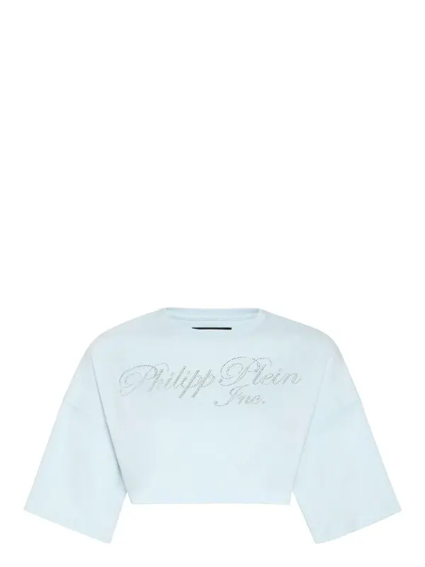 Philipp Plein Crystal-embellished Cropped T-shirt - Blue