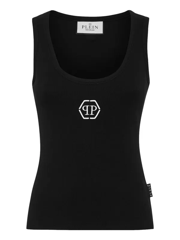 Philipp Plein Hexagon Logo Cotton Tank Top - Black