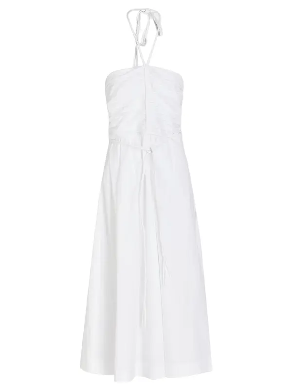 Veronica Beard Tucker Ruched Halterneck Midi Dress - White
