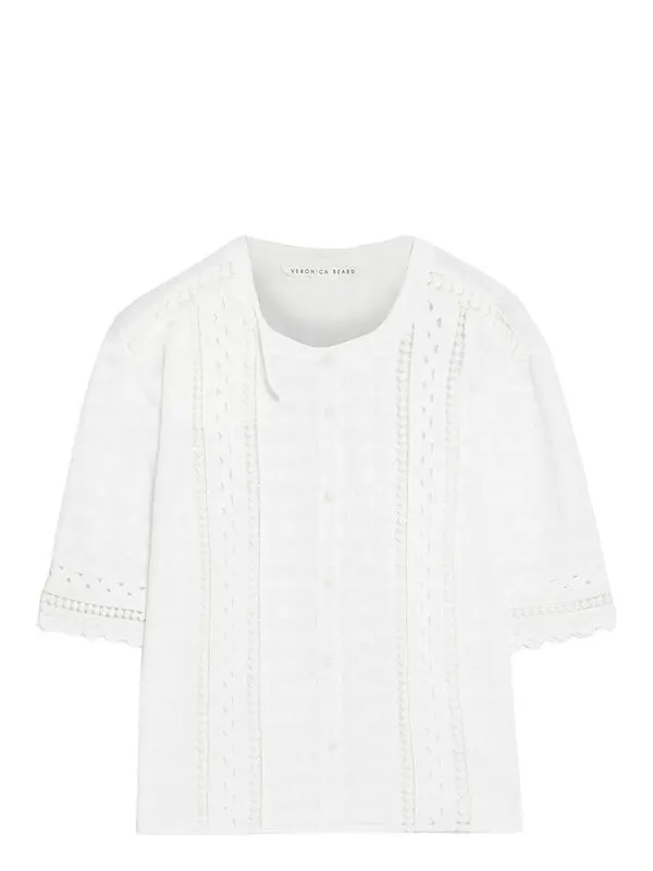 Veronica Beard Abita Embroidered Cotton Top - White