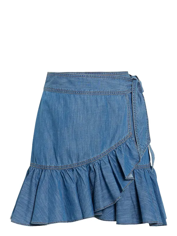 Veronica Beard Memphis Ruffled Chambray Mini Wrap Skirt - Blue