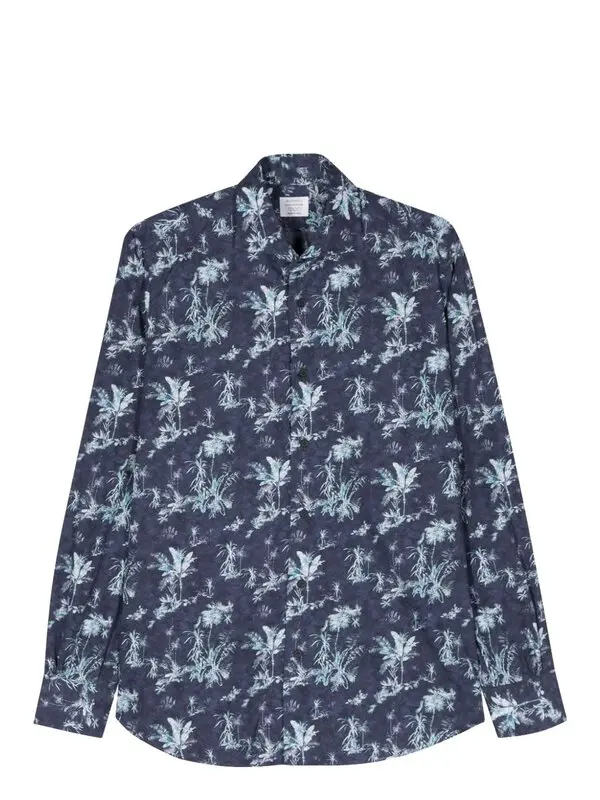 MAZZARELLI Botanical-print Cotton Shirt - Blue