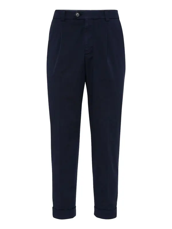 Brunello Cucinelli Tapered Cotton Trousers - Blue