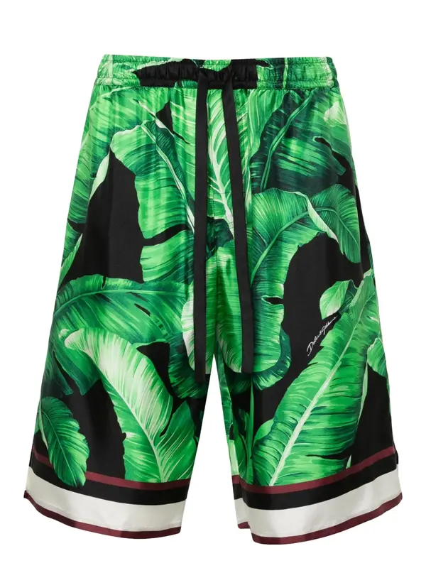 Dolce & Gabbana Leaves-print Silk Shorts - Green