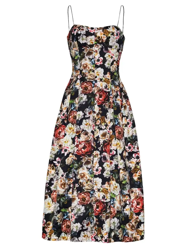 Adam Lippes Rickie Floral-print Midi Dress - Black