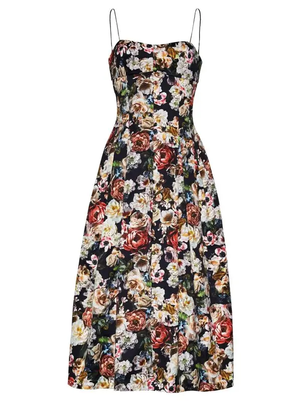 Adam Lippes Rickie Floral-print Midi Dress - Black