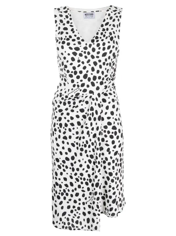 MOSCHINO JEANS Polka Dot-print Gathered Dress - White