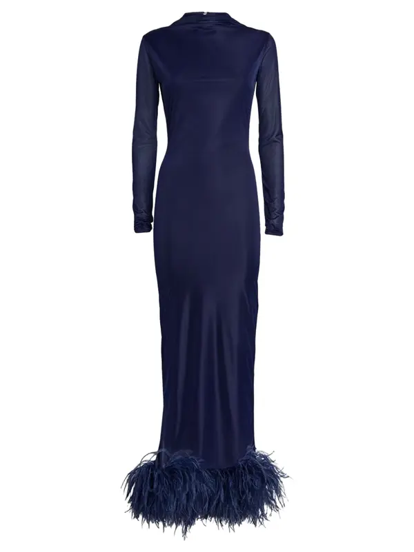 16Arlington Luna Feather-trim Gown - Blue