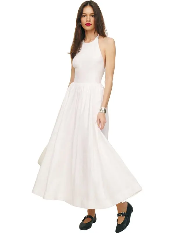 REFORMATION Percy Linen Midi Dress - Ivory