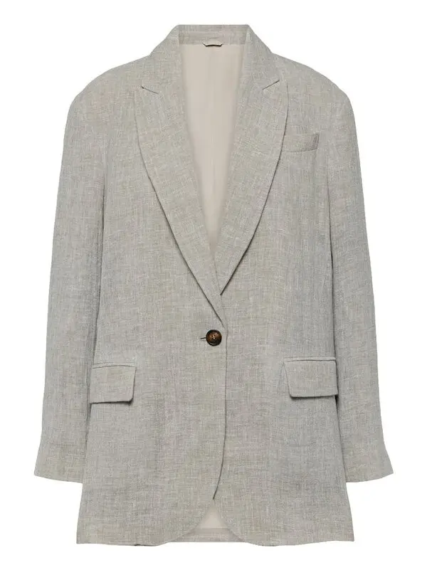 Brunello Cucinelli Oversized V-neck Linen-blend Blazer - Grey