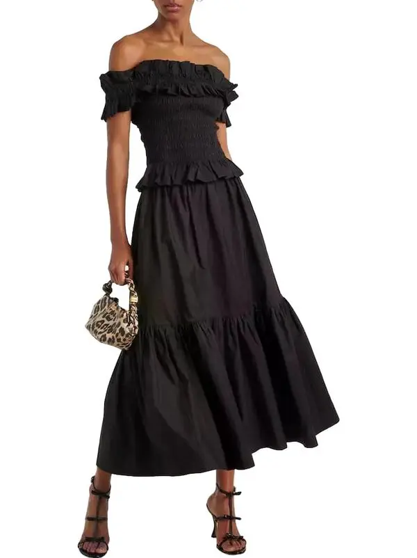 GANNI Cotton Poplin Midi Skirt - Black