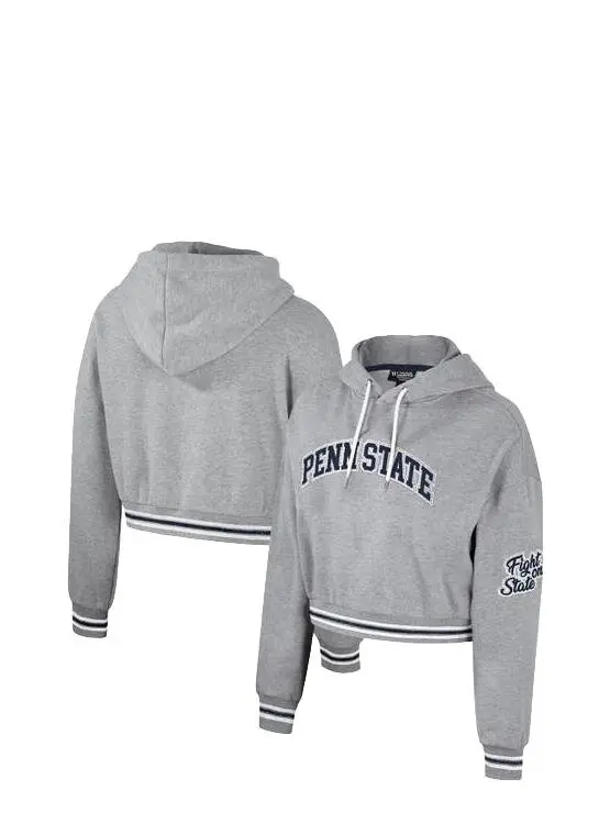 THE WILD COLLECTIVE Penn State Nittany Lions Cropped Shimmer Pullover Hoodie - Heather Gray