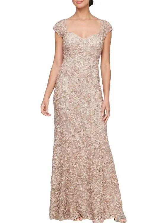 Alex Evenings Soutache Sequin Lace A-line Gown With Wrap - Champagne