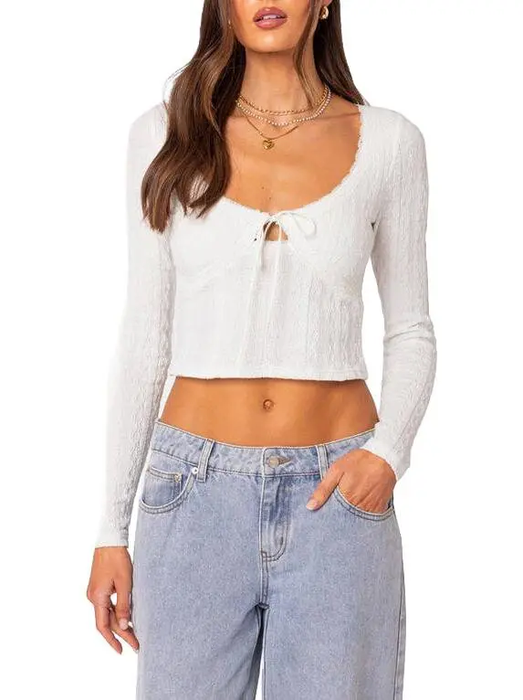 EDIKTED Lorey Lace Crop Top - White