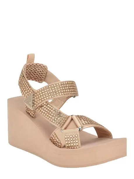 Guess Dawsin Platform Wedge Sandals - Light Natural