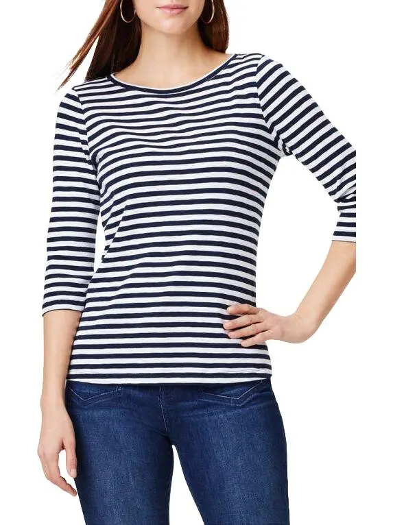 NIC+ZOE Stripe Bateau Neck Top - Indigo Multi