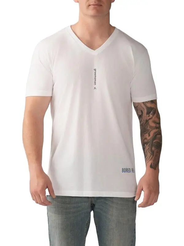 BORED REBEL Groomsman V-neck Graphic Undershirt - White