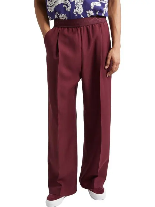 STOCKHOLM SURFBOARD CLUB Elaine Logo Jacquard Wide Leg Pants - Burgundy