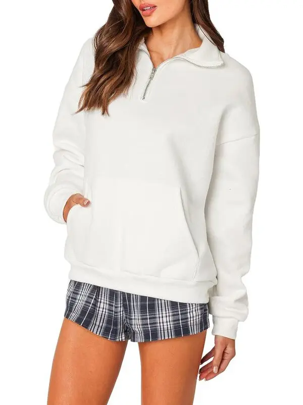 EDIKTED Quarter Zip Sweatshirt - White