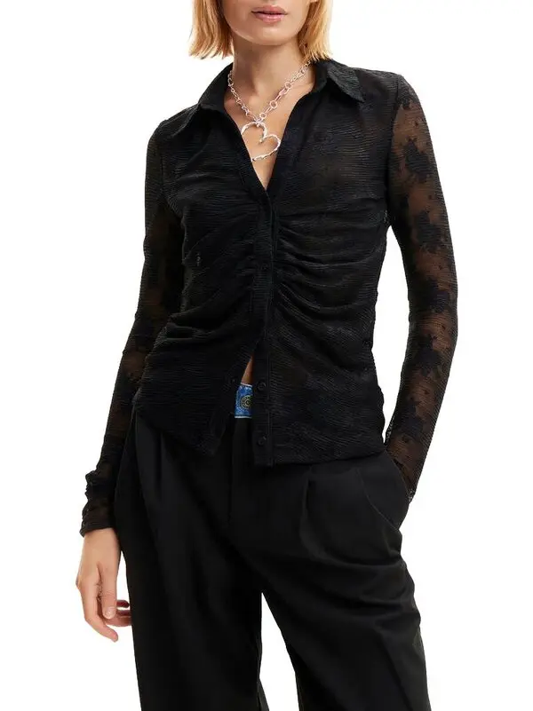 Desigual Gathered Floral Shirt - Black