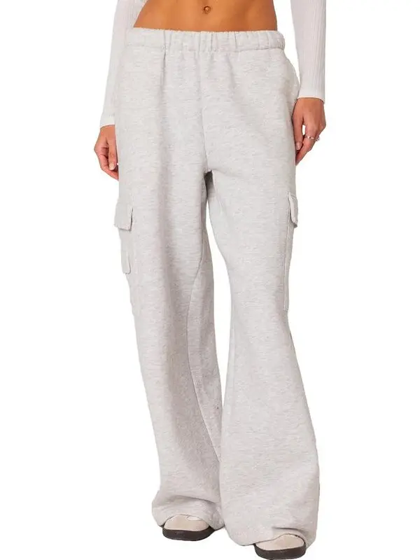 EDIKTED Wide Leg Cotton Cargo Sweatpants - Light-gray