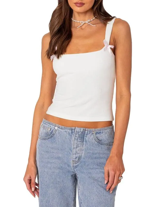 EDIKTED Lola Rib Crop Tank - White