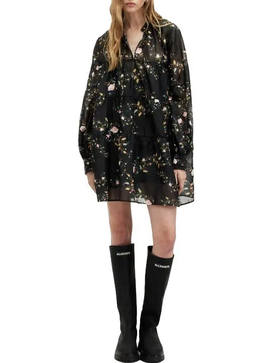 ALLSAINTS Floral Trapeze Mini Dress - Black