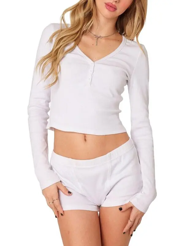 EDIKTED Rebekah Rib Henley Top - White