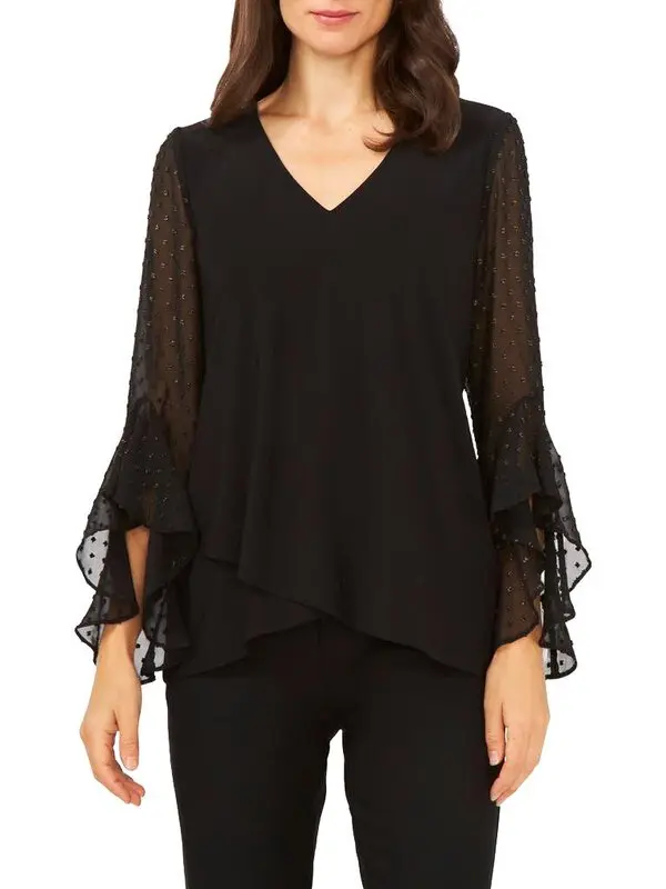 Chaus Tulip Bell Sleeve Top - Black/gold 900