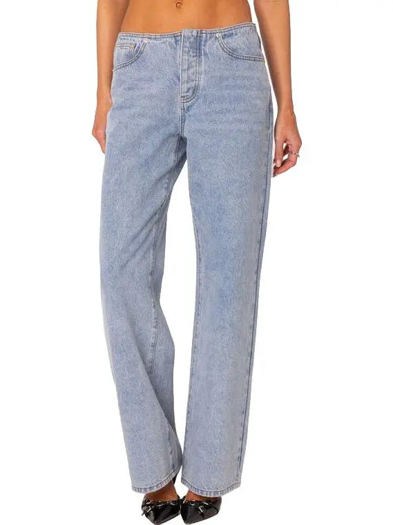 EDIKTED Relaxed Wide Leg Jeans - Light-blue