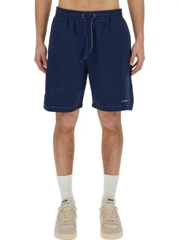 MSGM Bermuda Shorts With Embroidered Logo - Blue