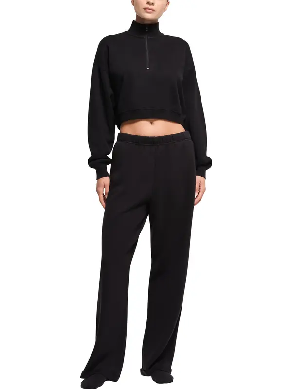 SKIMS Cotton Fleece Cropped Half Zip Pullover - Onyx