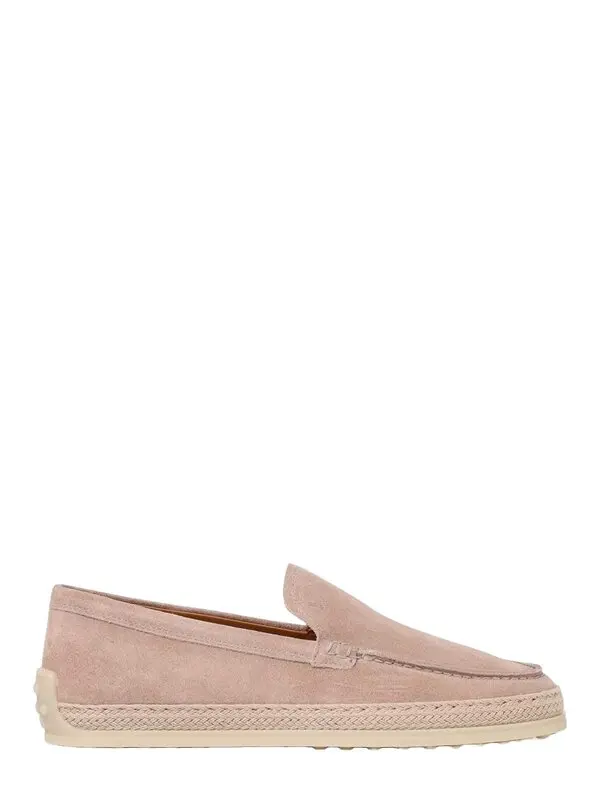 TOD'S Suede Loafers With Embossed T Logo - Beige