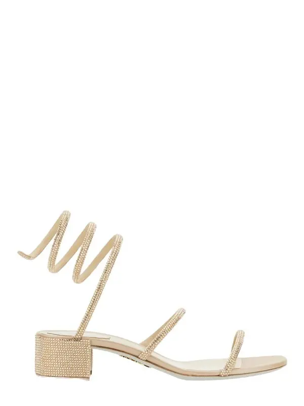 Rene Caovilla Cleo Satin Sandals With Rhinestones - Beige