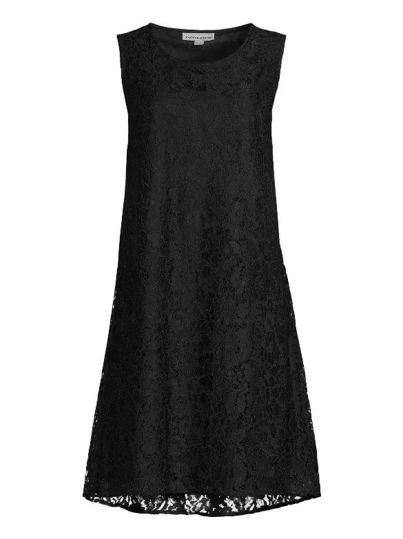 Caroline Rose Lace Tank A-line Dress - Black